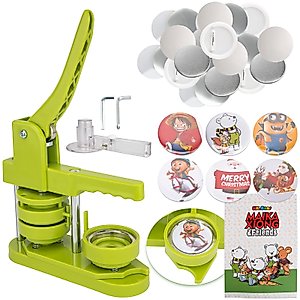 Button Maker Machine Pin Press Machine, Button Badge Maker Machine 58mm (2.25in), Installation-Free Pin Badge Making Machine with 100 pcs Button Making Supplies & Circle Cutter