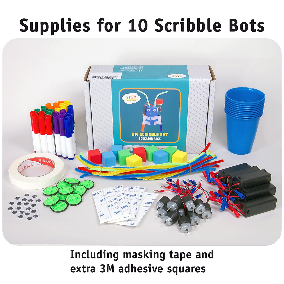 DIY Doodling Scribble Bot Kit – Bulk Pack of 10 Motorized Art Robot Projects for Kids - STEM & STEAM Learning Activity