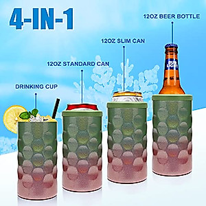 4-IN-1 Can Cooler for 12 oz Slim Cans | 12oz Standard Cans | 12oz Beer Bottles, Stainless Steel Double-walled Vacuum Insulated Drink Holder
