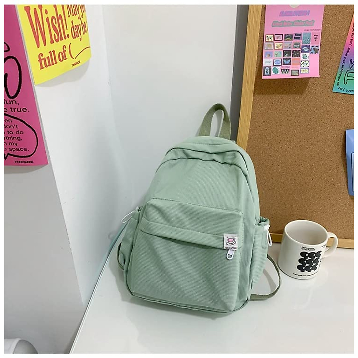 Kawaii Backpack with Cute Accessories Kawaii Aesthetic Backpack with Bag Charm Available in Pastel Colors (Green)