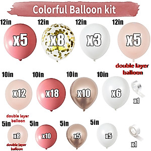 Dusty Pink Balloon Garland Kit, Double Stuffed Nude Blush Balloon Arch Kit with Metallic Champagne Gold and Gold Confetti Balloons, Beige Boho White Balloons for Wedding Bridal Birthday Decorations