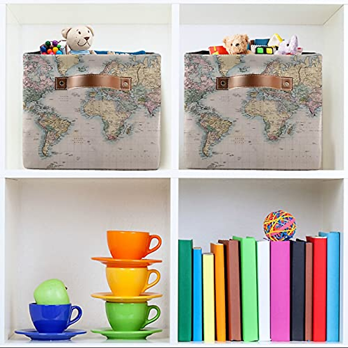 World Map Theme Storage Basket Set of 1 Organizer Storage Bin Foldable Storage Box with Handles for Home Nursery Clothes
