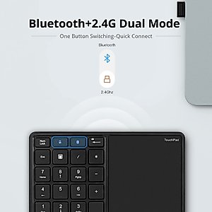 Yoidesu 22 Keys Numeric Keypad with Touchpad, 5.0/2.4G Touch Pad Number Pad, Type C Portable Numpad Financial Accounting with USB Receiver for Laptop
