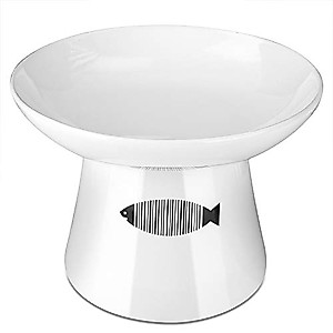 Yangbaga Cat Raised Food/Water Bowl for Elder Big Cats, Non-Skid 4.8x6.4in Premium Ceramic Cat Bowls with Stand, Sturdy and Anti-Fall… (White)