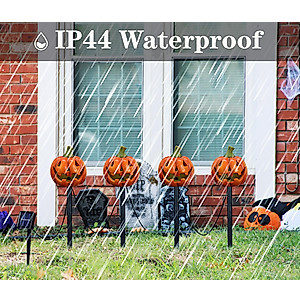 NIGHT-GRING 4 Pack Halloween Pumpkin Pathway Solar Lights, Orange Yard Stake String Lights Halloween Outdoor Decorations, Waterproof LED Pumpkin Halloween Décor Walkway Lights