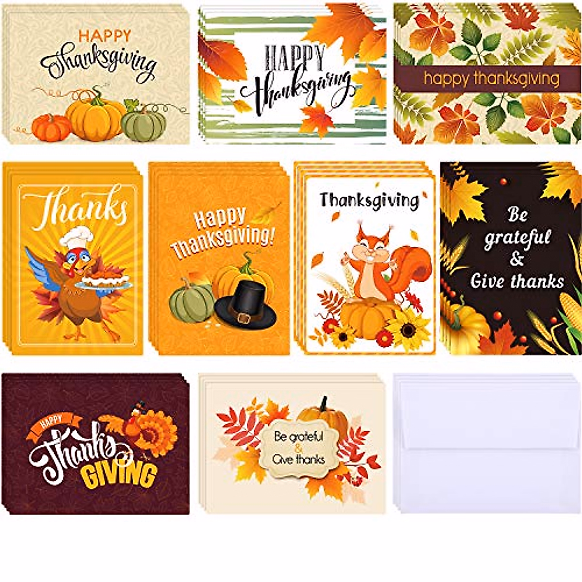 Set of 36 Thanksgiving Greeting Cards with Envelopes, 9 Thanksgiving Designs Note Cards for Thanksgiving, Appreciation