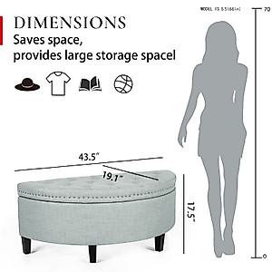 Joveco Storage Bench Half Moon Button Tufted Ottoman with Rivet Storage Room Organizer for Living Room Bedroom Entryway (Light Blue)