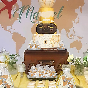 18 Sets Airplane Party Favors Travel Adventure Party Favors Airplane Compass Keychains Airplane Tags Organza Bags for Adventure Theme Party Graduation Travel Party Baby Shower Supplies (Style 1)