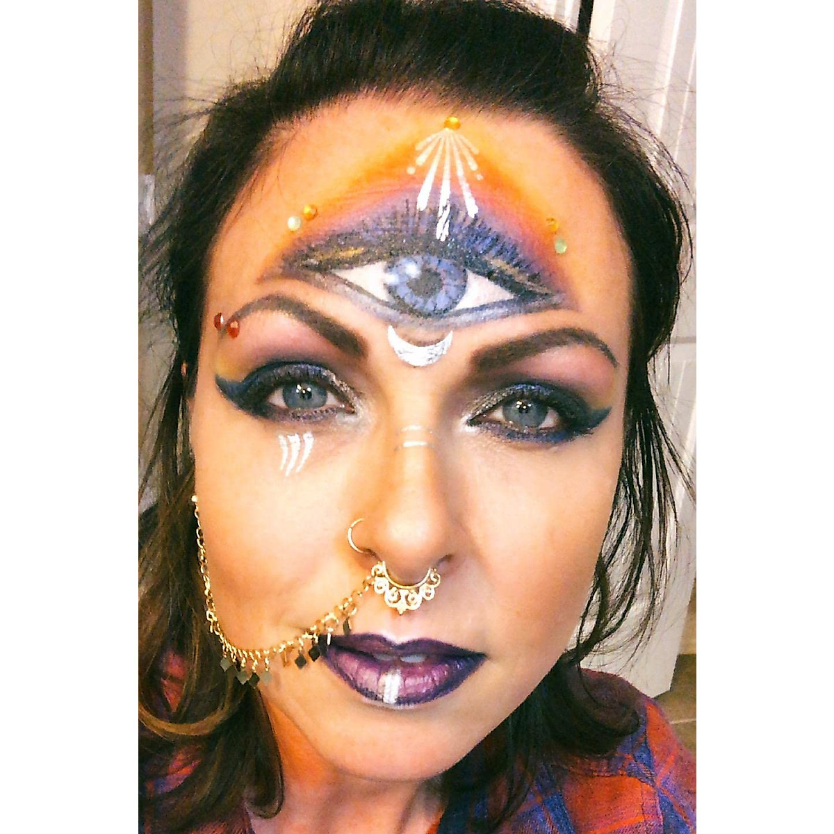 Honbay Body Jewelry Fake Septum Ring Non Piercing Nose Rings with Chain Nose to Ear Chain with Tassel (Gold)