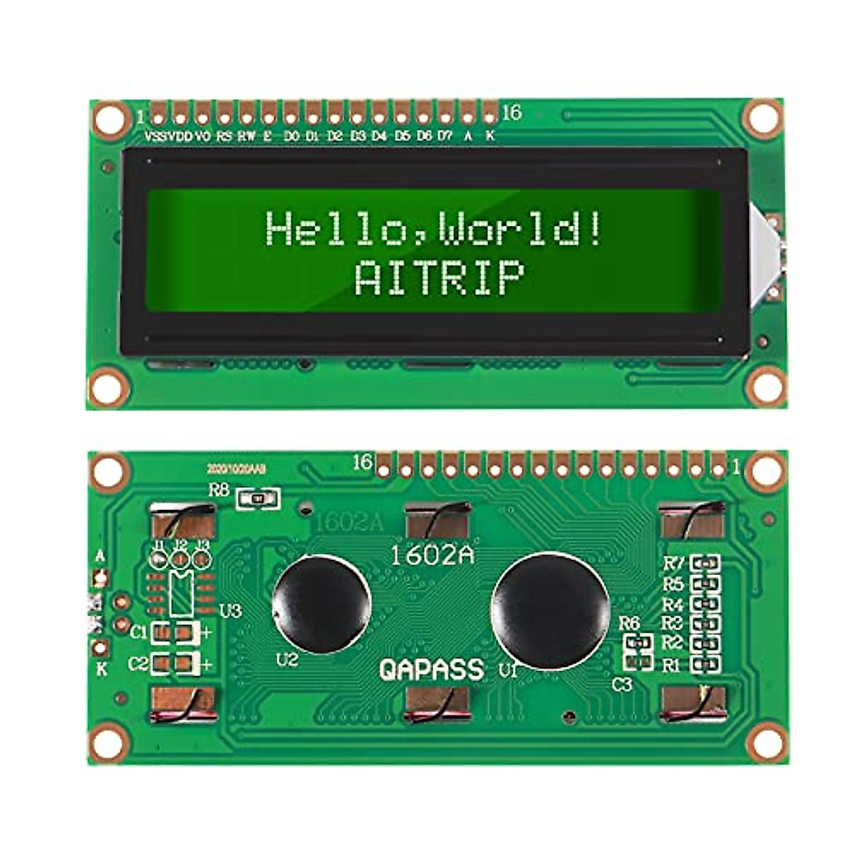 AITRIP 5 pcs HD44780 1602 LCD Display Module DC 5V 16x2 Character LCM Green Blacklight for Arduino Also Compatible with Raspberry Pi STM32 DIY Maker Project(Without Adapter Chip)