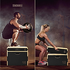 Yes4All Stackable Wooden Plyo Box, Plyometric Box with Anti-Slip Surface for Home Gym & Outdoor Workout - Black - 8"