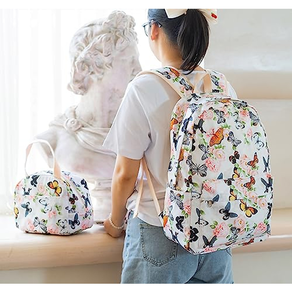 CAMTOP School Backpacks for Teen Girls Lightweight Elementary Middle Backpack Bookbags Set Medium(17 Inch,Butterfly Rose)