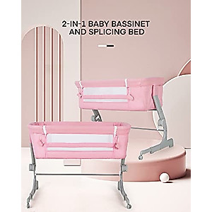 BAHOM Bassinet Bedside Sleeper, 2-in-1 Bedside Bassinet for Baby, Adjustable Height with Portable Infant Nest for Newborns, Mesh Walls Crib Bassinets (Pink)