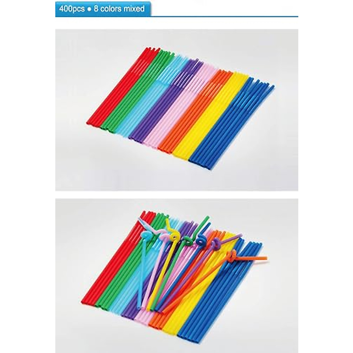 400 Count 10.2 Inch Colorful Flexible Plastic Drinking Straws,Bendable Long Thick Disposable Artical Straws,for Party,for Use with Any Jumbo Cup or Water Bottle,BAP Free,Diameter 0.24 inch
