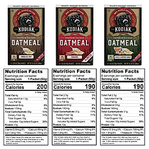 Kodiak Cakes Instant Oatmeal Packets - High Protein - 100% Whole Grains Breakfast Food - Maple & Brown Sugar, Cinnamon, & Chocolate Chip (24 Packets)