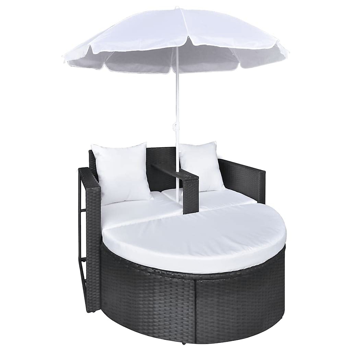 QZZCED Patio Bed with Parasol,Pool Lounge Chairs,Outdoor Chaise Lounge,Patio Lounge Chair,Outdoor Furniture,Outdoor Garden Chair,for Pool Side,Balcony,Beach,Yard,Black Poly Rattan