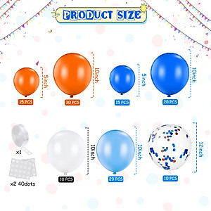 110 Pcs Orange and Blue Balloons Garland Kit War Party Balloon 10 Inch Orange Blue White Latex Balloons 12 Inch Orange Blue Confetti Balloons for Kids Target Sign Birthday Party Supplies