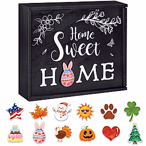 WERNNSAI Home Sweet Home Sign - Interchangeable Holiday Decor with 12 Piece Wooden Changeable Holiday Magnets Seasonal Icon Wood Sign for Desktop Kitchen Bedroom Xmas House Warming Gifts