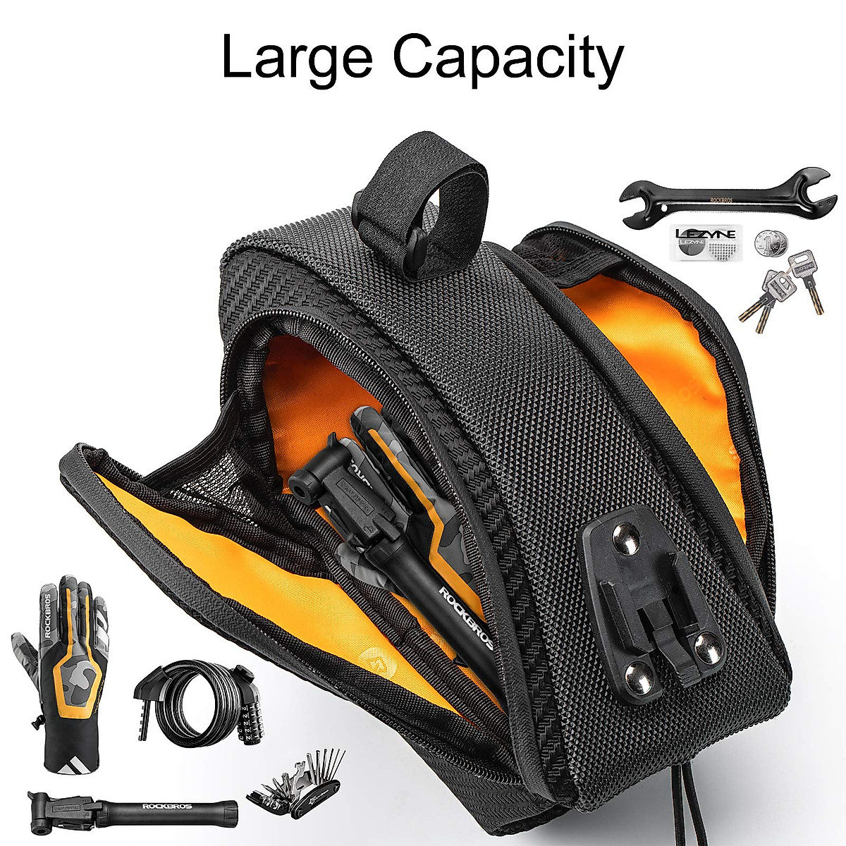 ROCKBROS Bike Saddle Bag Bike Seat Bag with Water Bottle Holder Bicycle Bag Under Seat Waterproof for Road Bike