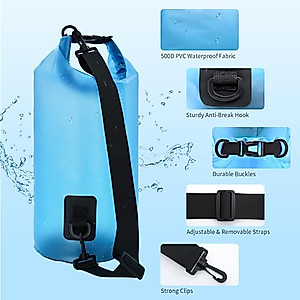 BACK KTCL Waterproof Dry Bag for Women Men,10L/15L Roll Top Lightweight Dry Storage Bag Backpack,Floating Sack with Waterproof Phone Case, Kayaking,Swimming, Camping, Hiking, Beach (Blue, 15L)