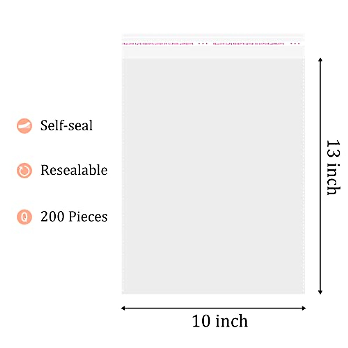 Morepack Large Self Sealing Cellophane Bags Self Adhesive,10x13 Inches Clear Resealable Cellophane Plastic Bags for Packaging Clothes, T-Shirts, Pants,200Pieces