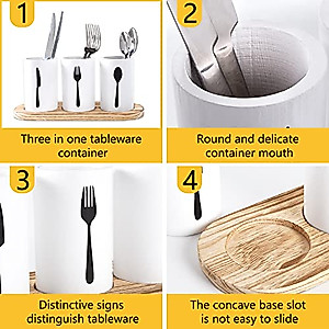 Silverware Organiser - Set of 3 (with wooden tray) Tabletop wooden silverware holder utensil holder for forks spoons knives party kitchen holder silverwareliving room Restaurant(white white white)