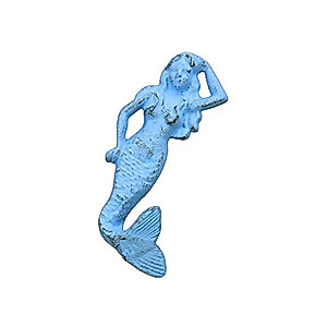 Handcrafted Nautical Decor Rustic Light Blue Cast Iron Mermaid Hook 6" - Cast Iron Decoration - Antique Vi