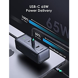 USB C Charger, oraimo 65W GaN Charging Station with 2 Outlets Extender, 5ft Extension Cord & 60W Type C Cable for MacBook Pro, iPhone, Galaxy, Pixel, Desktop Accessory for Home, Office Supplies
