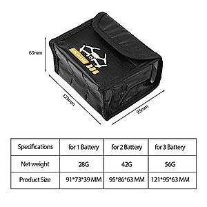 The Lord of the Tools Battery Explosion-proof Safety Bag Compatible with DJI Mini 3 Pro Drone Battery Safety Charging Storage Bag Replacement 121x95x63mm L Size