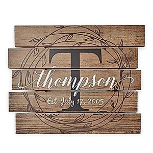 Personalized Printed Wood Family Name Sign With Rustic Pallet Monogram 15x18
