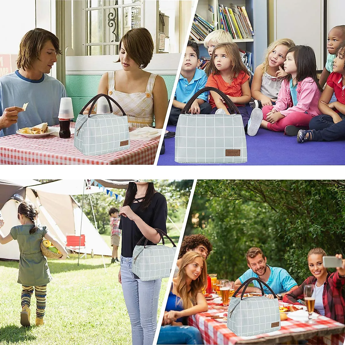 Buringer Insulated Lunch Bag Lunch Box for Women Men Adult Lunch Tote for Work Picnic Travel (Green Plaid)