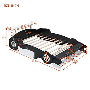Merax Full Size Race Car Bed Frame for Boys, Wood Car-Shaped Platform Bed with Wheels, Black