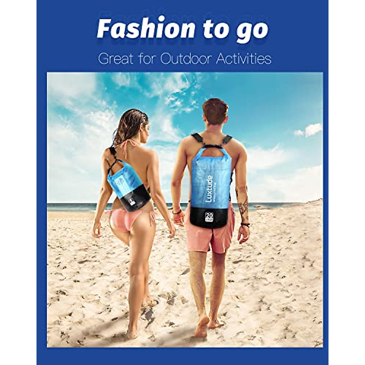 Luxtude Waterproof Dry Bag for Women Men, 5L Waterproof Backpack with Phone Case, Roll Top Floating Marine Dry Bags for Kayaking, Travel, Hiking, Swimming, Boating, Camping, Beach etc. (Blue)