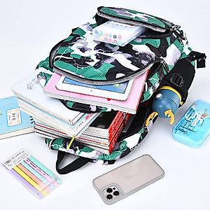 Yvechus Camo Backpack for Kids, Lightweight Camo Backpack Elementary Middle School Backpack Water Repellent Bookbag (Camo Green 2 in 1)