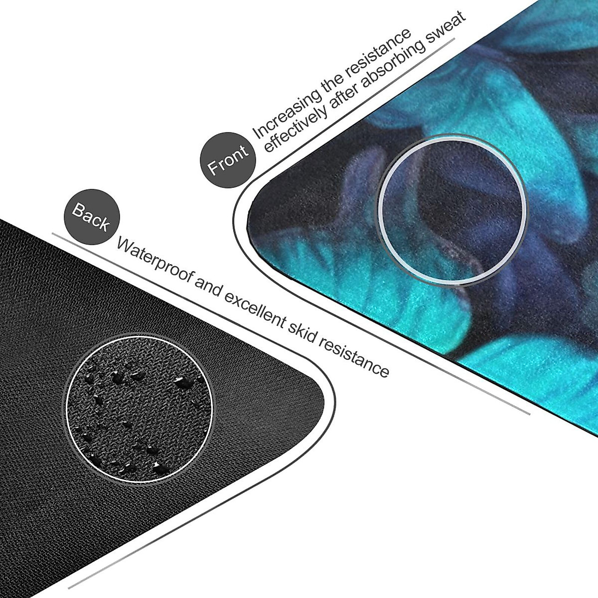 GOODOLD Blue Butterflies Yoga Mat, 71 x 26 Inch Non-slip Yoga Mats Folding Travel Exercise Mat Indoor Outdoor Gym Pilates with Storage Bag for Women Men