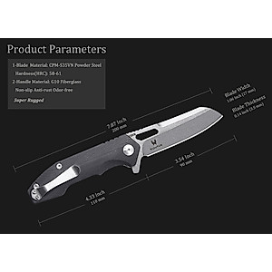 WALLOPTON Camping Folding Knife - S35VN Powder Steel G10 Handle Comfortable Grip - Great for Cutting Hunting Hiking Survival, Father’s Day Gifts for Men Husband Dad. Include Sheath & Screwdriver