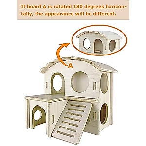 Sirvarni Hamster Hideout Cage Accessories - Hamster House and Habitat Wooden Hide Hut with Climbing Ladder and Platform for Dwarf Gerbils and Mouse Mice Rat Other Small Animals etc.