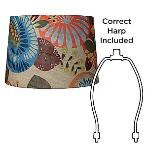 Set of 2 Tapered Drum Lamp Shades Multi Color Tropic Abstract Floral Medium 14" Top x 16" Bottom x 11" Slant Spider with Replacement Harp and Finial Fitting - Springcrest