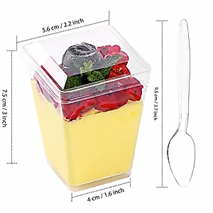 Kucoele 60 Pack 5oz Dessert Cups with Lids and Spoons, Mini Plastic Jello Cups Parfait Cups Dessert Shooters Party Serving Cups for Tasting, Ice Cream, Fruit, Pudding