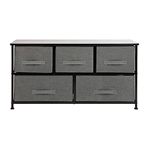 Flash Furniture 5 Drawer Storage Chest - Black Cast Iron Frame and Wood Top - 5 Easy Pull Dark Gray Fabric Drawers