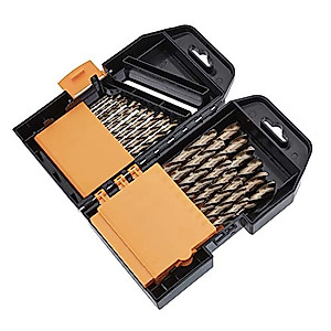 Amazon Basics Titanium Drill Bit Set with M35 High Speed Steel HSS for Steel, Alloy, and Other Hard Metals - Set of 29 Pieces