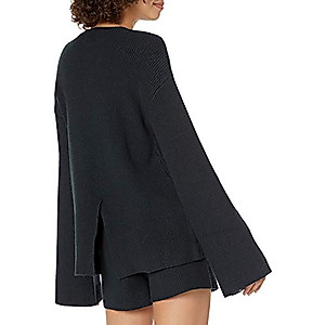 The Drop Women's Alice Crewneck Back Slit Ribbed Pullover Sweater, Black, M