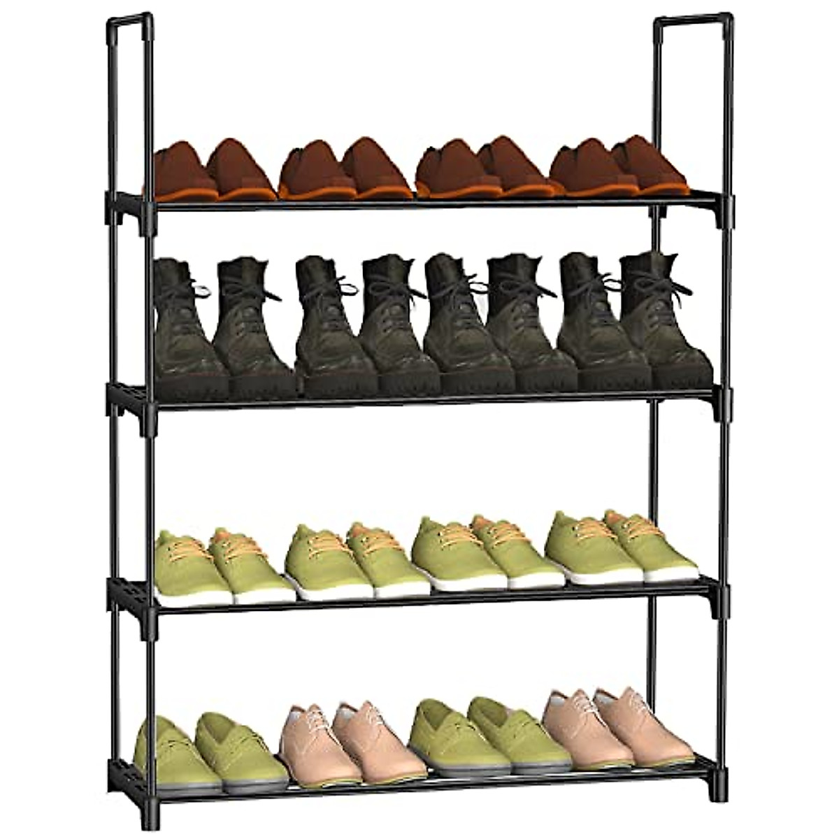 BIWHALE 4-Tier Stackable Shoe Rack, Expandable & Adjustable Fabric Shoe Shelf Storage Organizer, Black