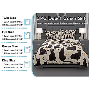 Cat Duvet Cover King Size 3D Printed Black Cat King Duvet Cover Set Cat Lover's Gift Animal Themed Printed Bedding Sets Room Decor 3 Pcs Comforter Cover with 2 Pillowcases