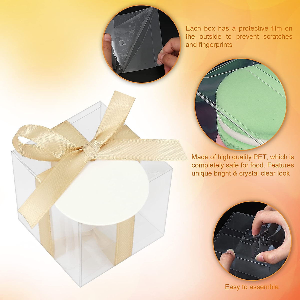 COTOPHER 60pcs Clear Macaron Boxes, 4"×4"×4" Clear Single Chocolate Covered Ore Cookies Boxes Clear Favor Boxes for Wedding Baby Shower