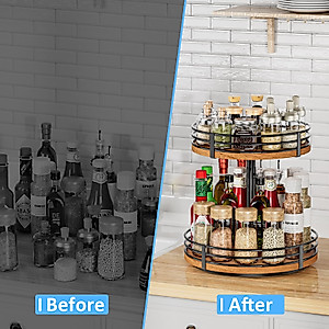OVICAR Lazy Susan Turntable Organizer Adjustable - 2 Tier Wood Rotating Spice Rack 12 Inch Lazy Susan for Kitchen Countertop Cabinet Pantry Cupboard Dining Table Bathroom Coffee Bar Home Storage