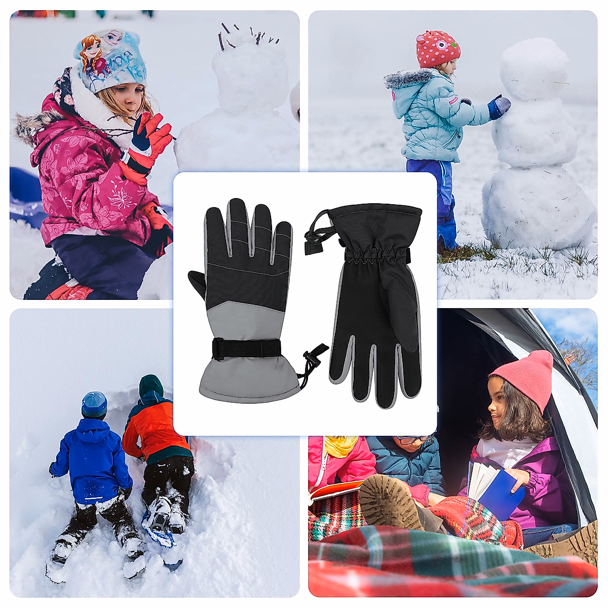 Boys Winter Snow Ski Gloves Kids Gloves Waterproof Windproof Teen Girls Gloves with Warm Fleece Liner 05 Black Large