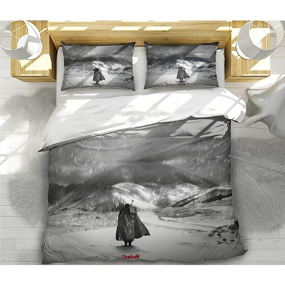 NEWAKI Berserk Guts Anime Duvet Cover Soft 3D Printed Bedding Set with Comforter Cover 3 Piece Set Includes 2 Pillowcases and 1 Duvet Cover Machine Washable (15,Queen (90"x90"))