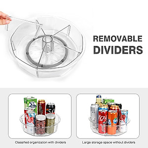 Lazy Susan Round Plastic Clear Rotating Turntable Organizer with Removable Dividers, Storage Container for Cabinet, Pantry, Kitchen, Fridge, Shelf, Vanity, Countertop 11.7"