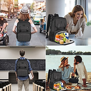 Lunch Backpack for Women, Insulated Cooler Work Laptop Backpacks with USB Charging Port, Waterproof Travel Computer Bag School Lunchbox Daypack College Bookbag Gift for Men Fits 15.6 Inch Notebook